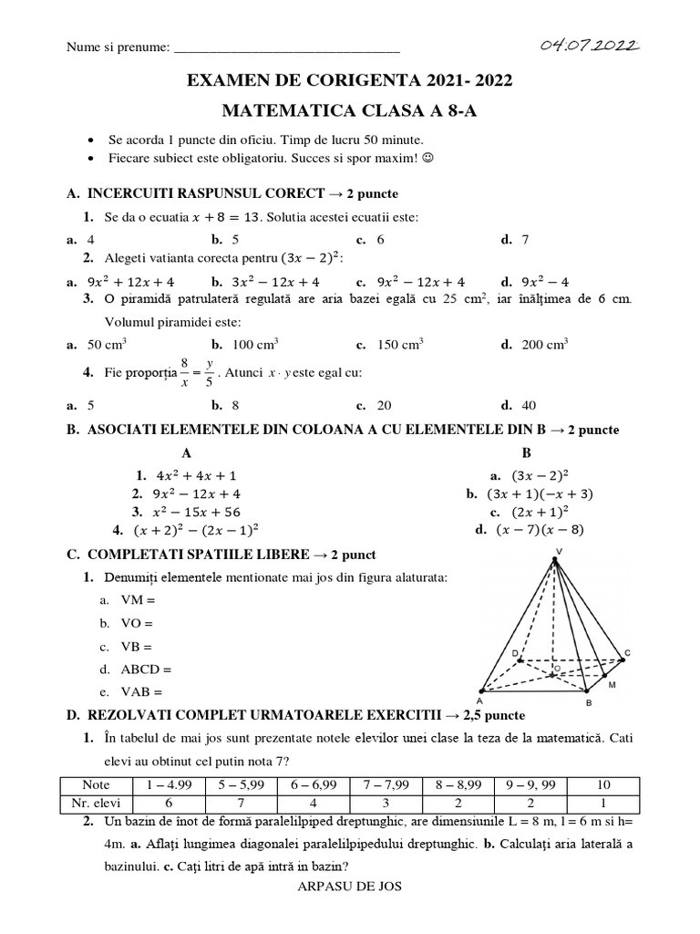 Corigenta Clasa A VIII-a | PDF