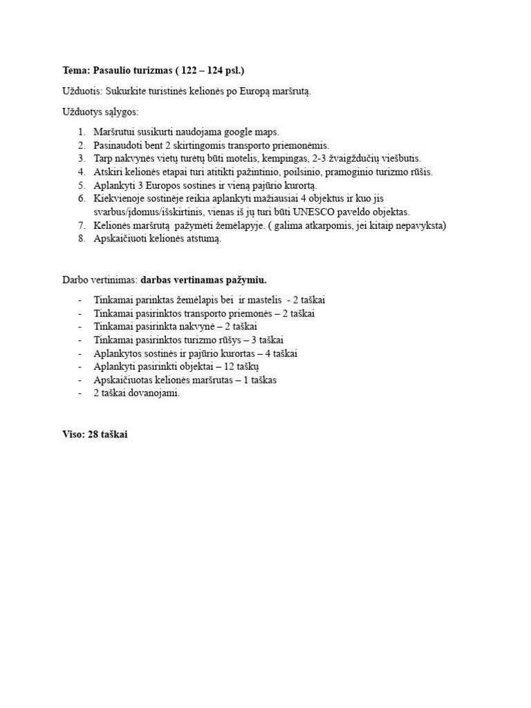 Pasaulio Turizmas - Praktinis Darbas | PDF