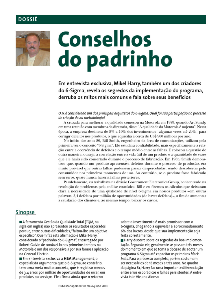 Entrevista Mikel Harry | PDF | Seis Sigma | Qualidade (negócios)