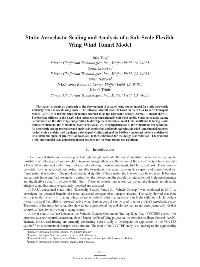 Static Aeroelastic Scaling and Analysis of A Sub-Scale Flexible Wing Wind Tunnel Model | PDF