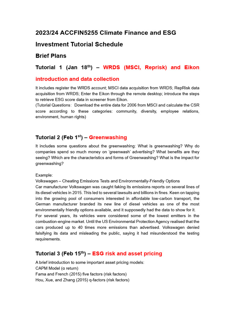 Tutorial Schedule | PDF | Risk | Corporate Social Responsibility