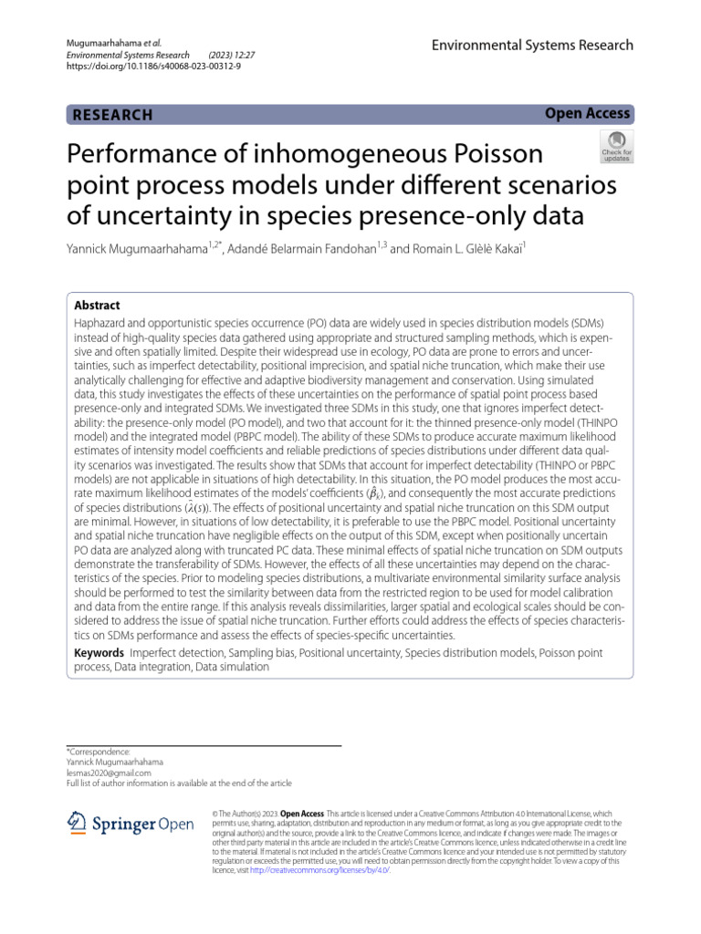 Performance of Inhomogeneous Poisson Point Process Models Under Different Scenarios of ...
