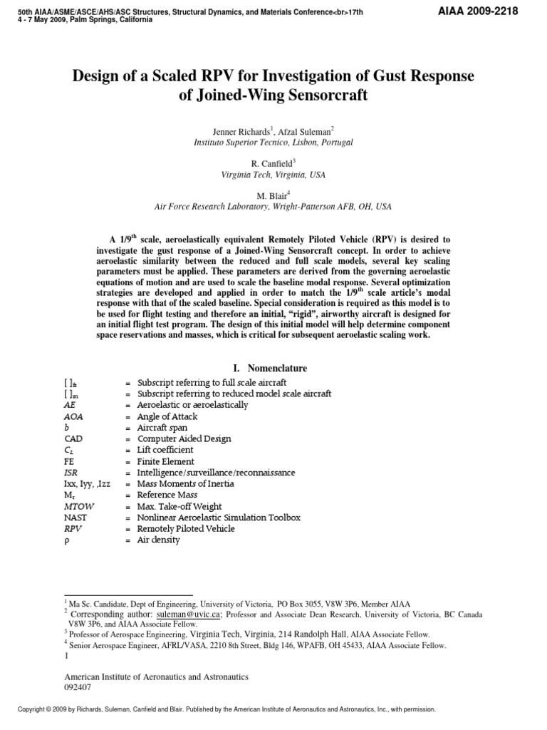 Design of A Scaled RPV For Investigation of Gust Response of Joined ...
