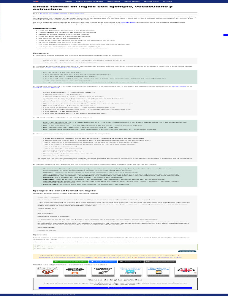 Email Formal en Inglés o Carta Con Ejemplo, Vocabulario y Estructura | PDF | Comunicación humana ...