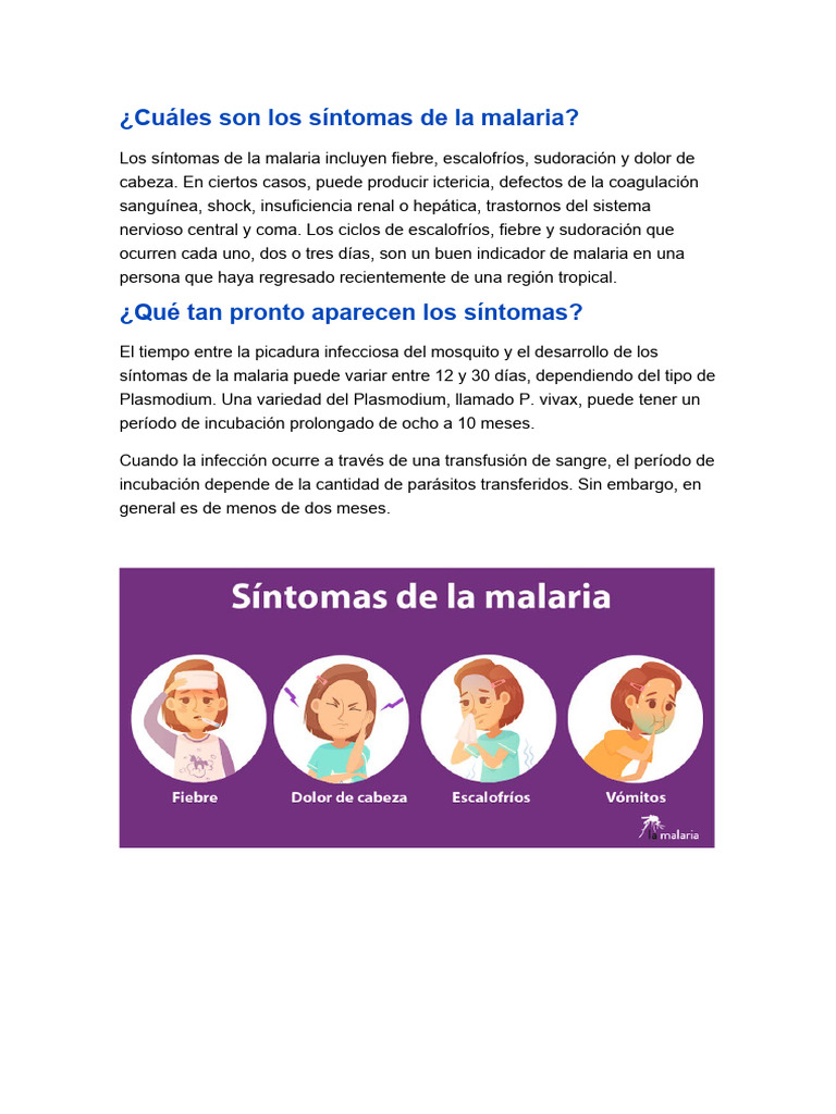Cuáles Son Los Síntomas de La Malaria | PDF