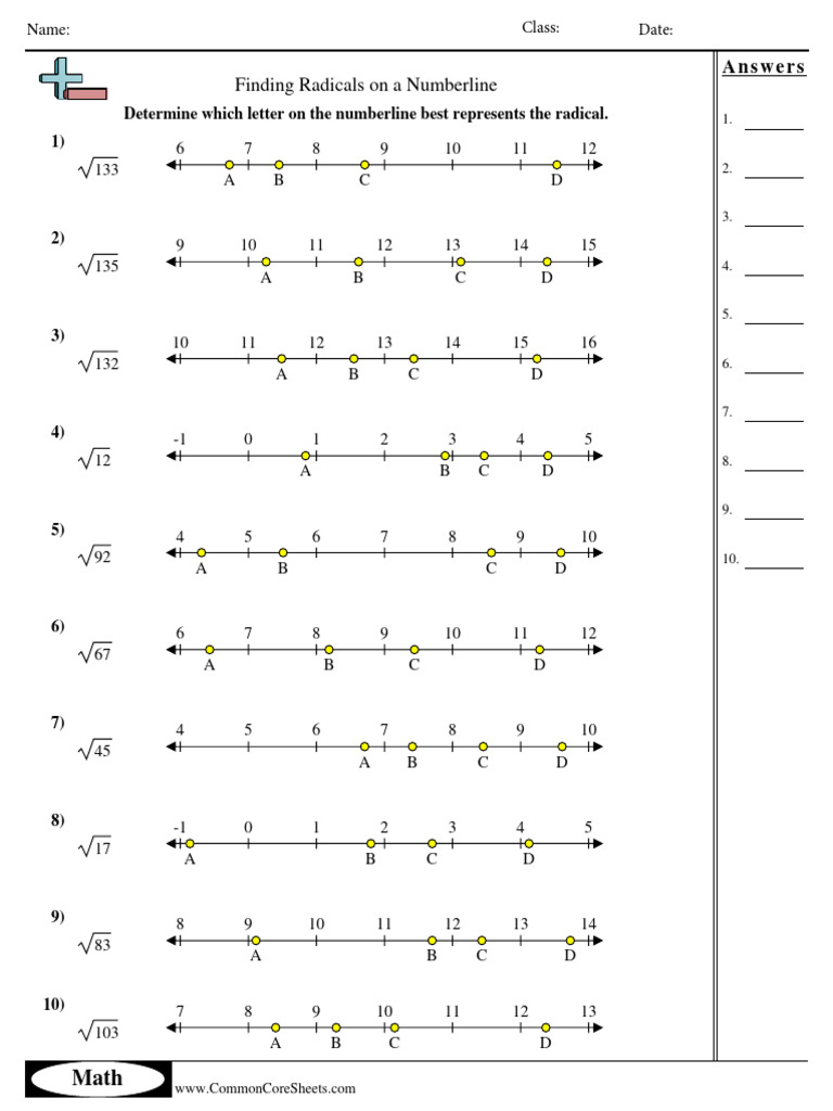 β U2 Finding Radicals on a Numberline Form Math | PDF