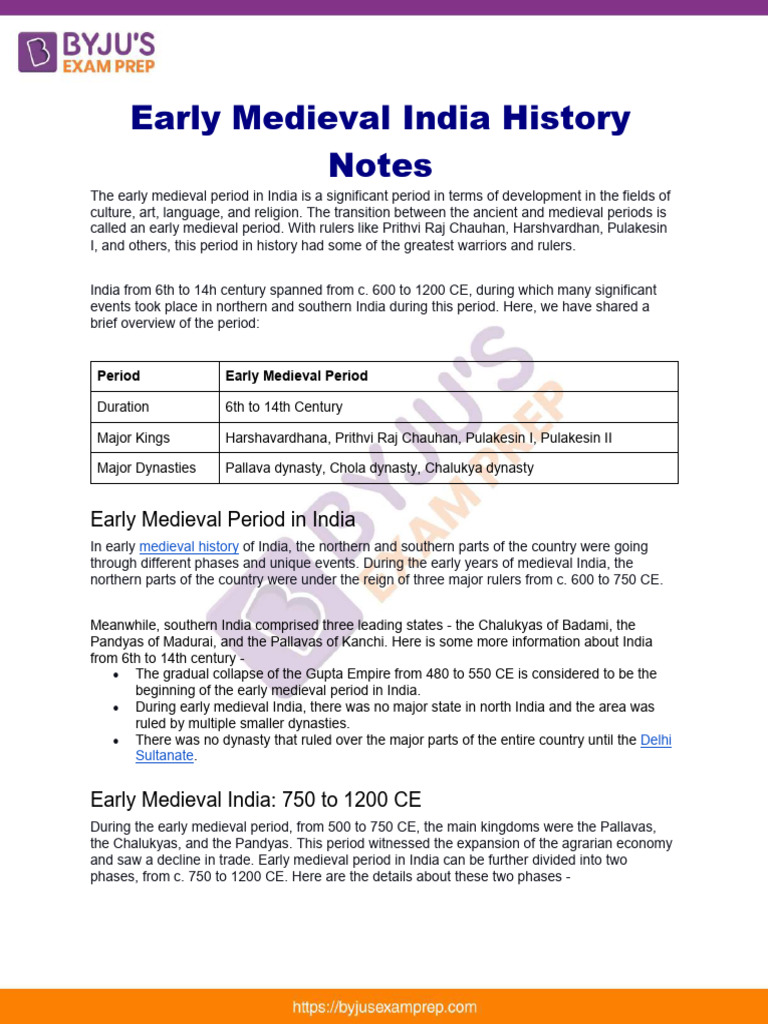 Early Medieval India History Notes 13 | PDF | South Asia | Asia