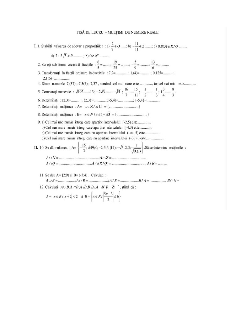 Fisa Nr.1 Numere Reale | PDF