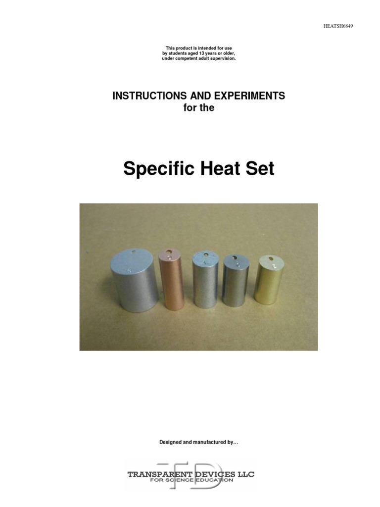 Specific Heat Set: Instructions and Experiments For The | PDF | Heat ...