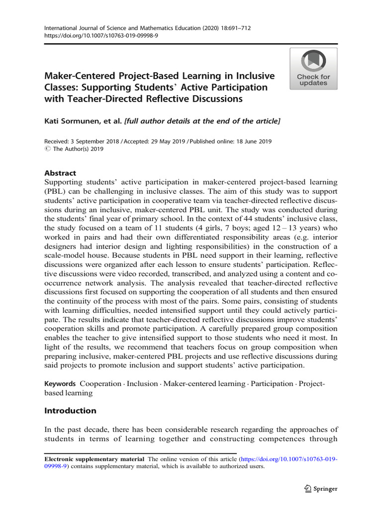 Maker-Centered Project-Based Learning in Inclusive Classes: Supporting Students - Active ...