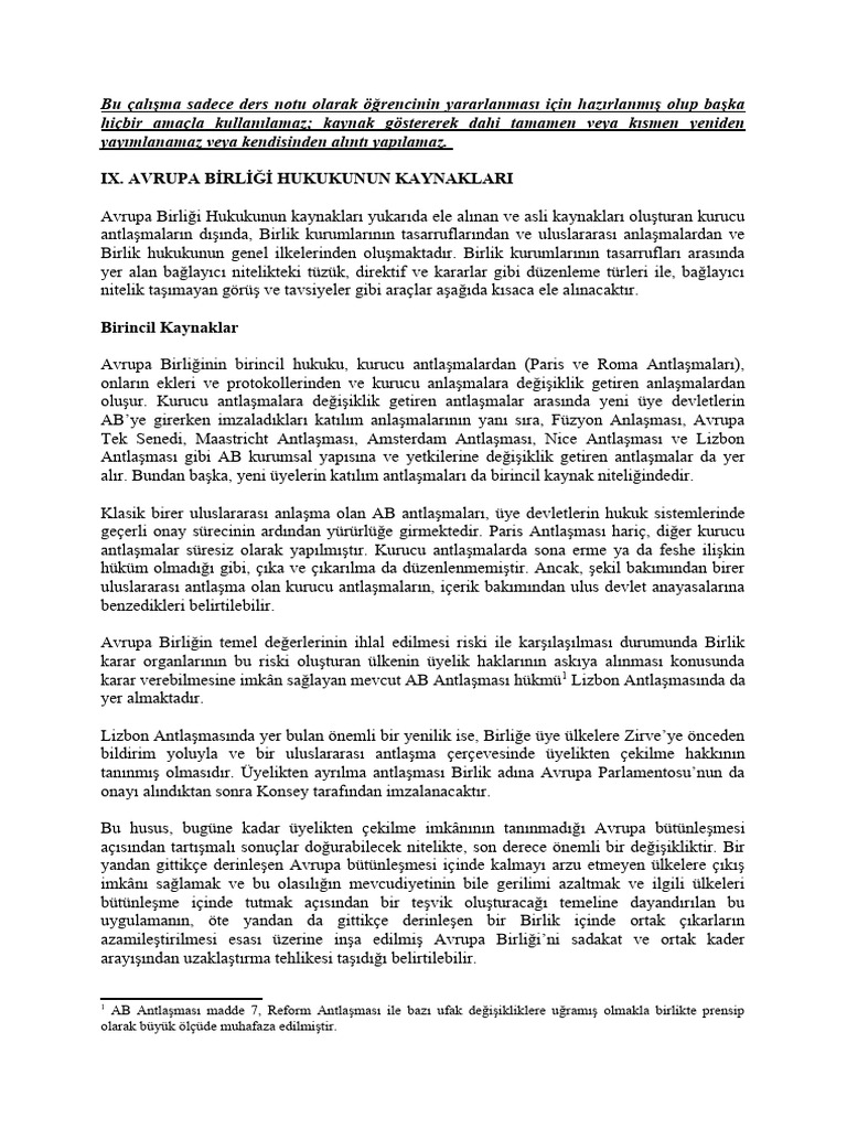 Ders AVRUPA BİRLİĞİ HUKUKUNUN KAYNAKLARI | PDF