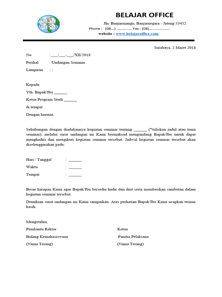 Contoh Surat Undangan Seminar | PDF
