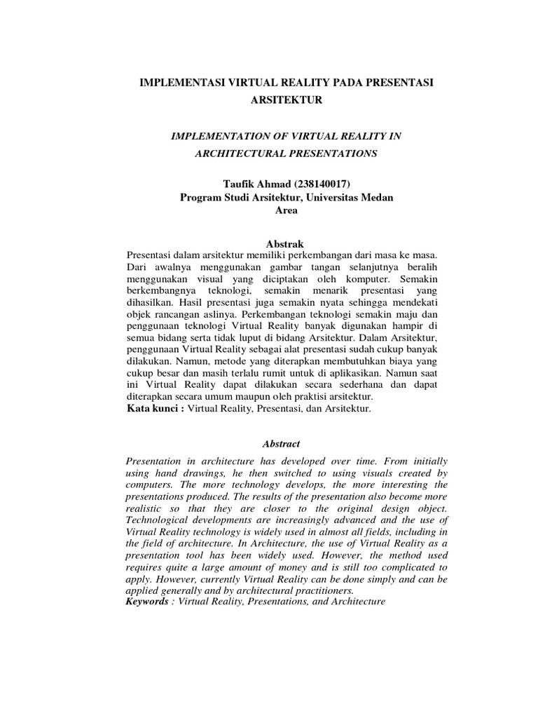 Jurnal Implementasi Virtual Reality Pada Presentasi Arsitektur | PDF | Seni