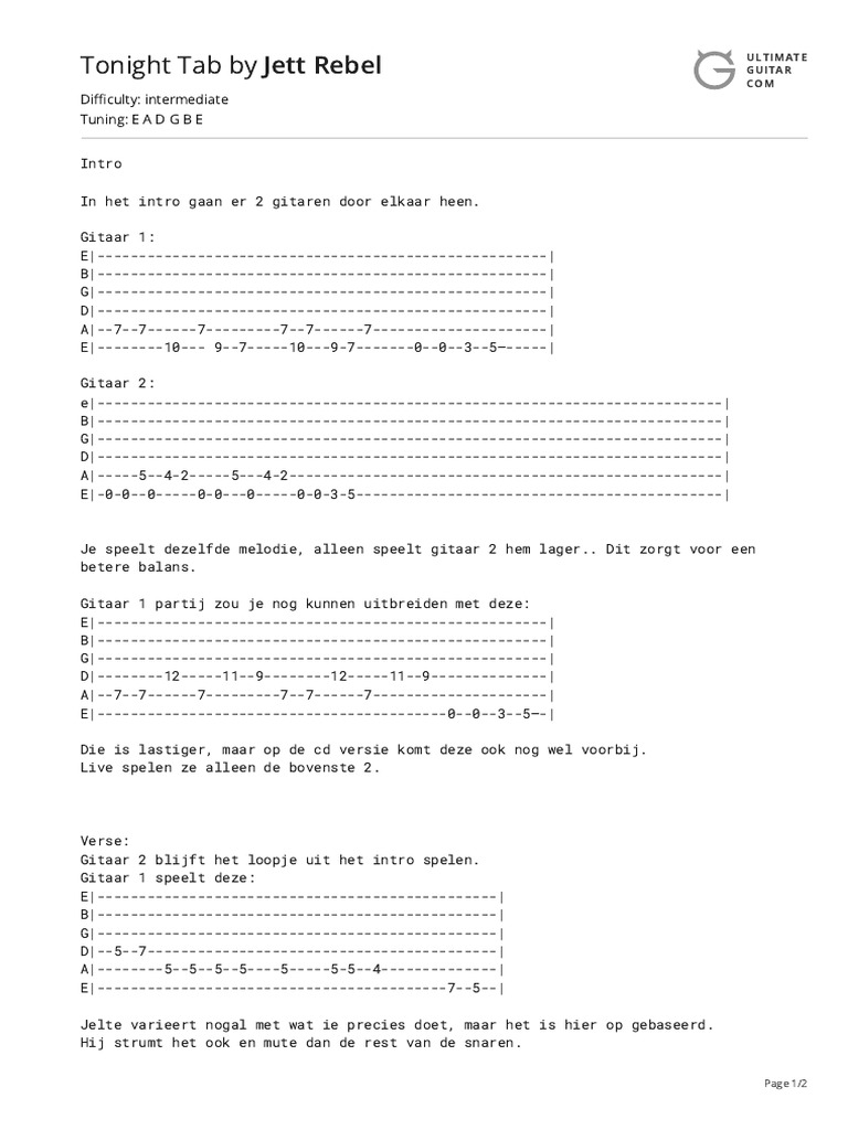 Tonight Tab by Jett Rebel | PDF