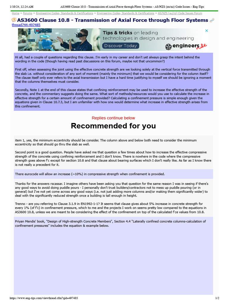 AS3600 Clause 10.8 - Transmission of Axial Force Through Floor Systems - AS - NZS (Au - NZ) Code ...