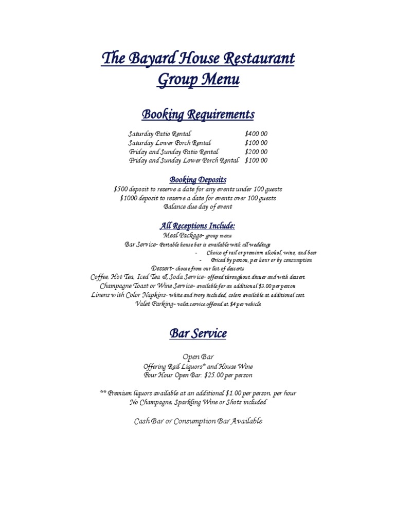 Bayard House Group Menu & Pricing Details | PDF | Hors D'oeuvre | Salad