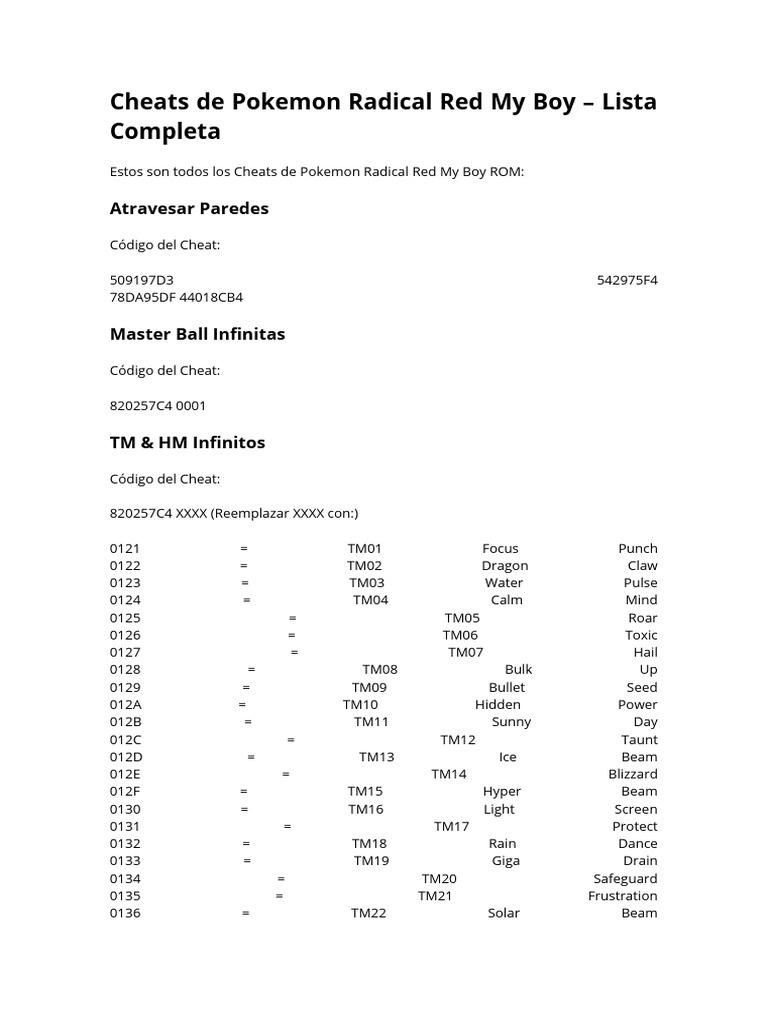 Cheats de Pokemon Radical Red My Boy | PDF