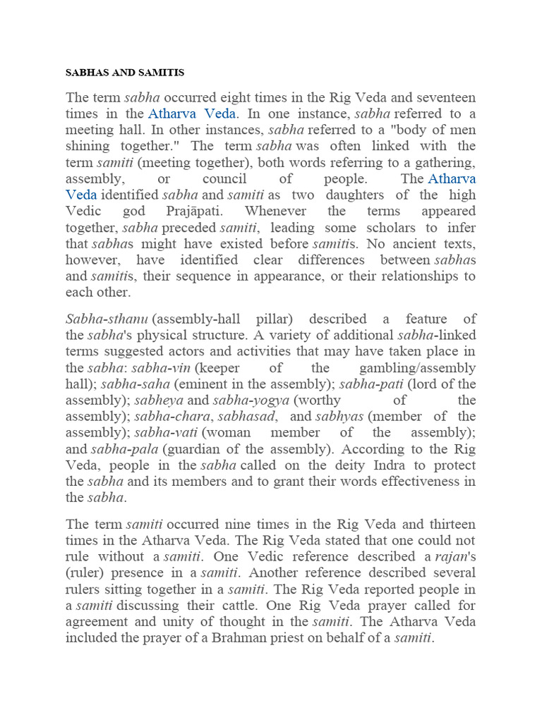 Sabhas and Samitis in Ancient India | PDF