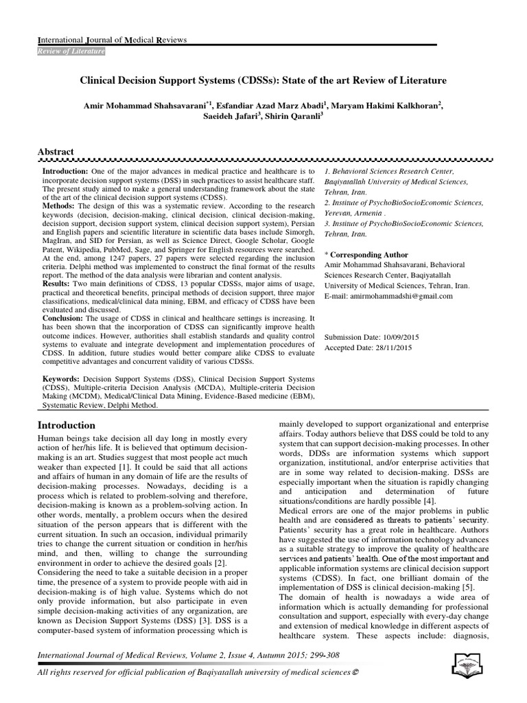Clinincal Decision Support System | PDF | Decision Support System | Systematic Review