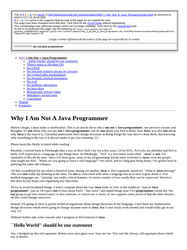 Why I Am Not A Java Programmer | PDF | Perl | Software Repository