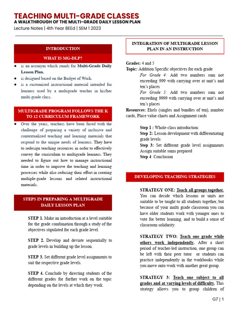 Multi-Grade Daily Lesson Planning Guide | PDF | Teachers | Lesson Plan