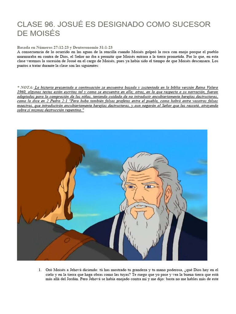 Clase 96. Josué Es Designado Como Sucesor de Moisés: Basada en Números ...