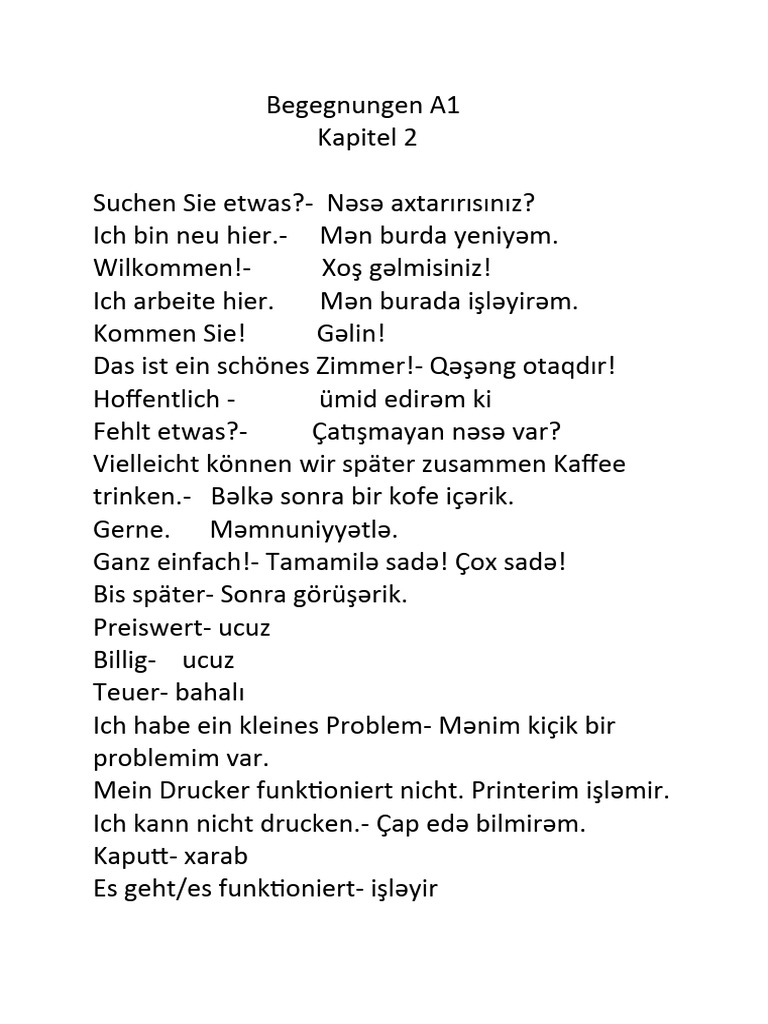 Begegnungen A1 Kapitel 2 Wortschatzz | PDF