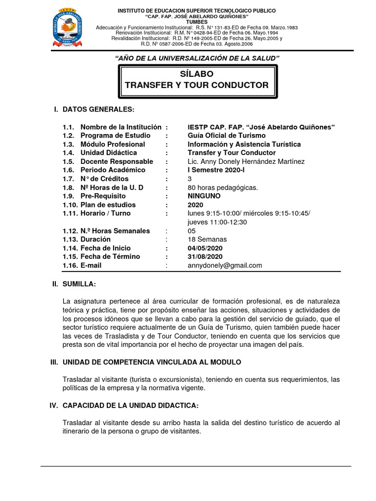 Tour Conductor | Descargar gratis PDF | Evaluación | Plan de estudios