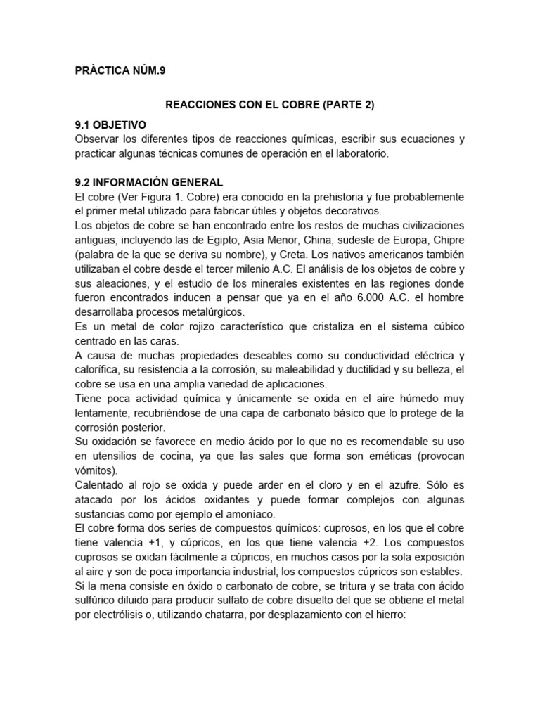 Práctica Núm 9 Reacciones Con Cobre Parte 2 | PDF | Cobre | Hidróxido de sodio