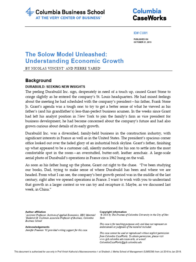 Case 5 The Solow Model Unleashed 1 PDF | PDF | Economic Growth | Labour ...