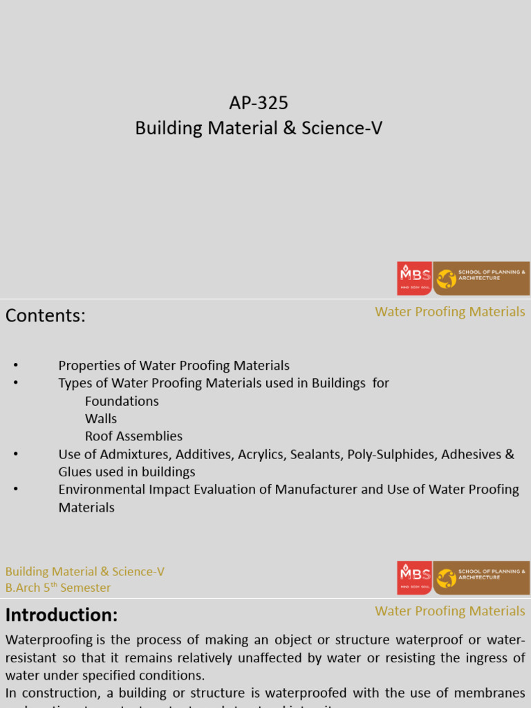 Waterproofing Materials In Building Construction Pdf Concrete