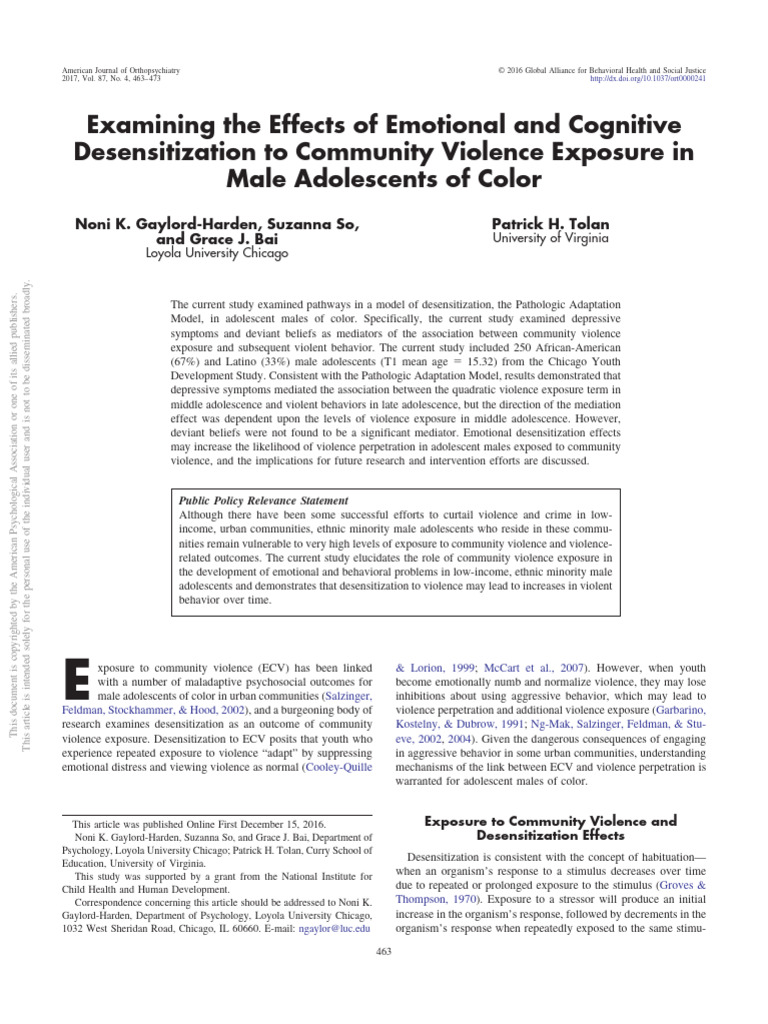 Examining The Effects of Emotional and Cognitive Desensitization To Community Violence Exposure ...