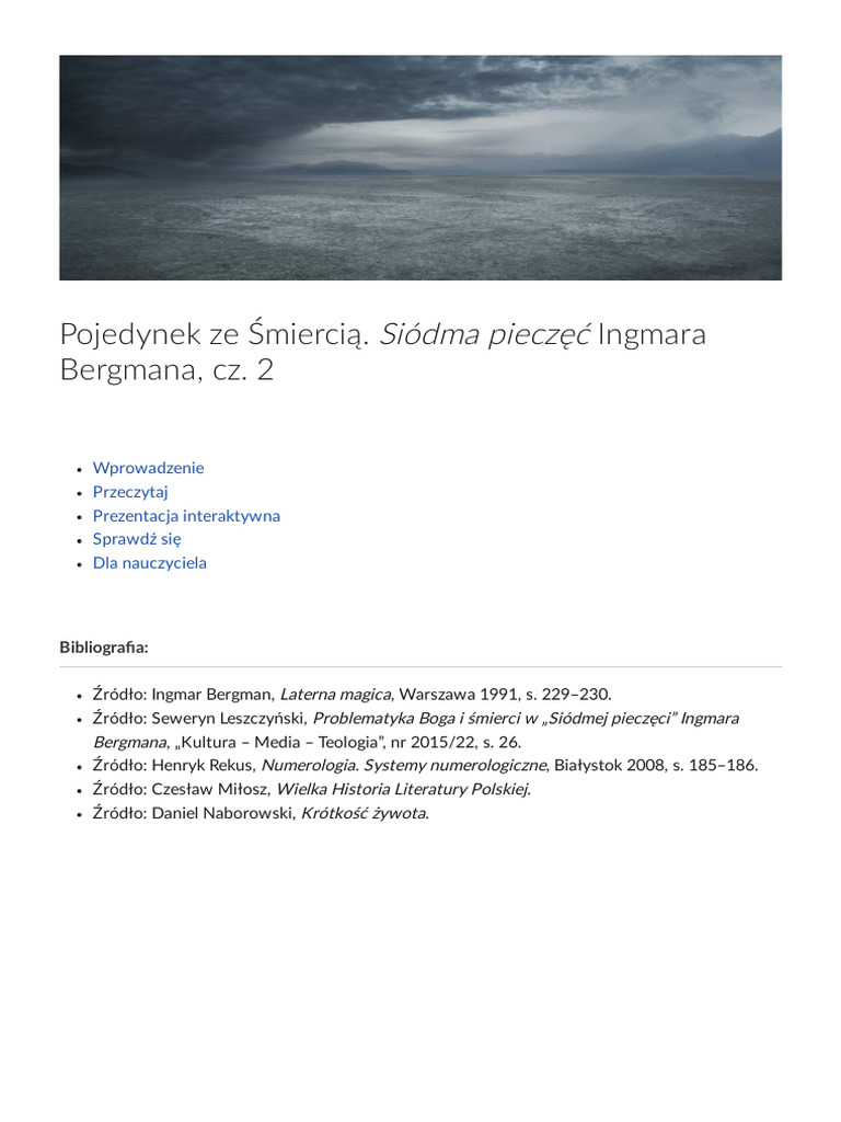 Pojedynek Ze Smiercia EmSiodma Pieczecem Ingmara Bergmana CZ 2 | PDF