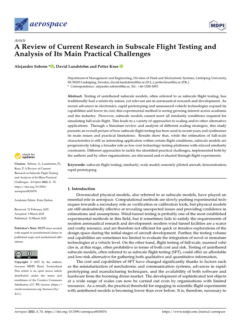 A Review of Current Research in Subscale Flight Testing and Analysis of ...