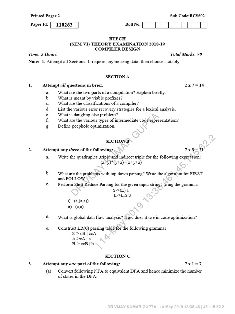 Compiler Design RCS 602 | PDF | Parsing | Scope (Computer Science)