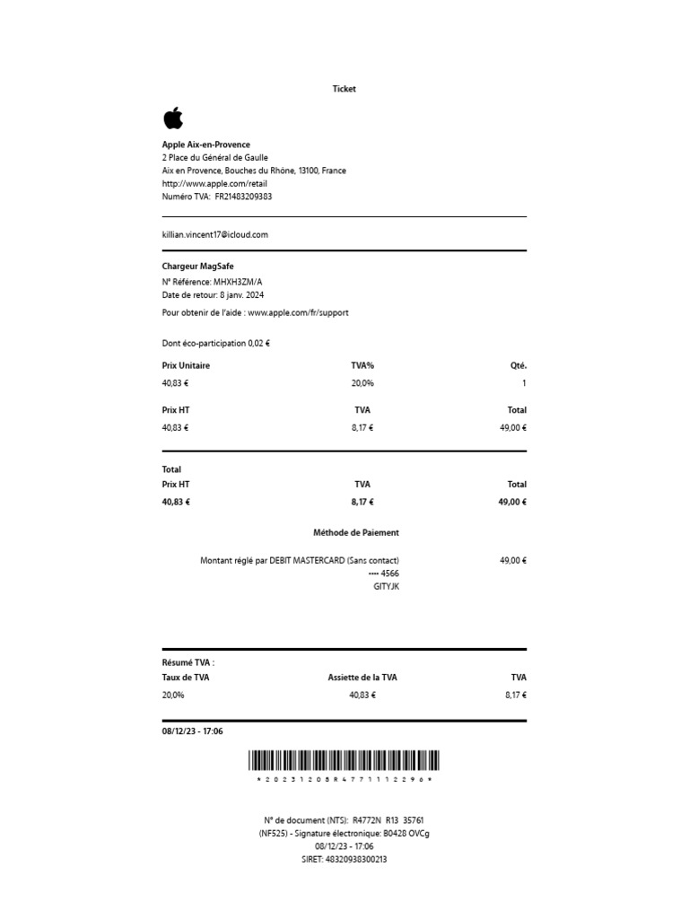 Ticket d'achat Apple Aix-en-Provence | PDF | Taxe sur la valeur ajoutée ...