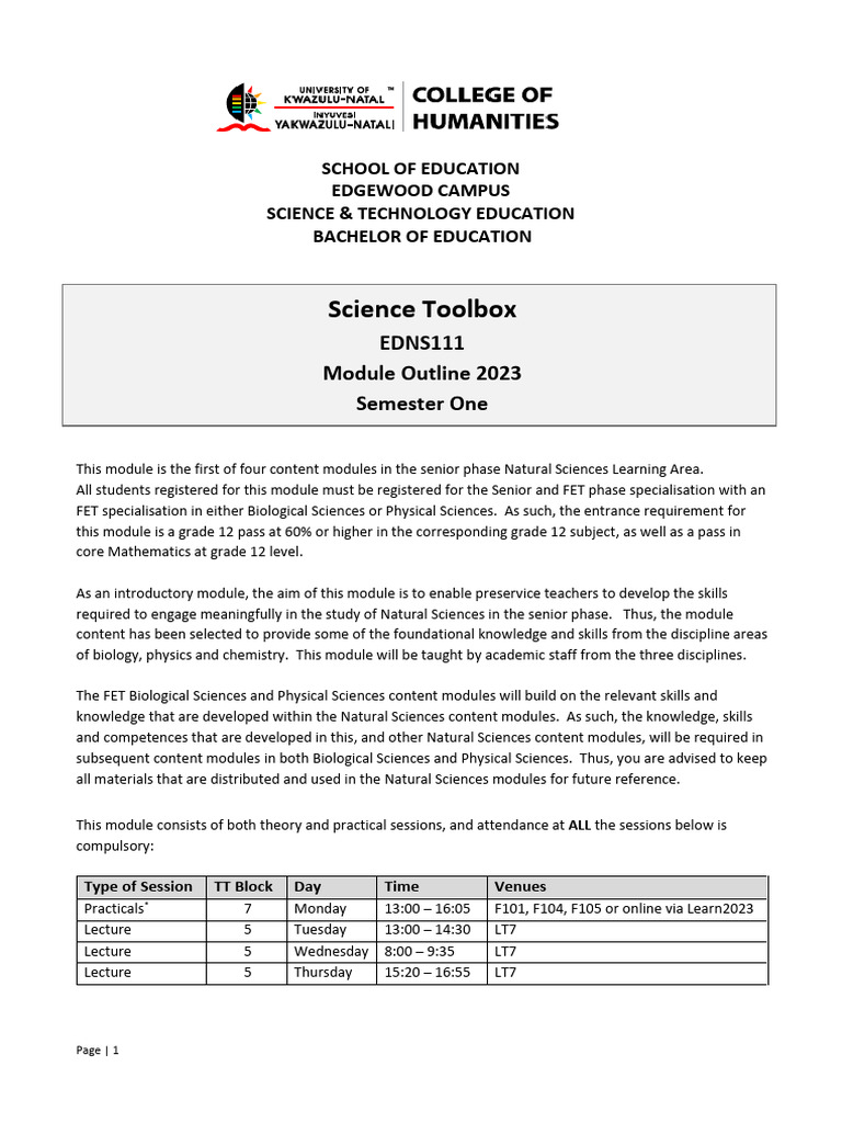 Module Outline - Science Toolbox(2023) | PDF