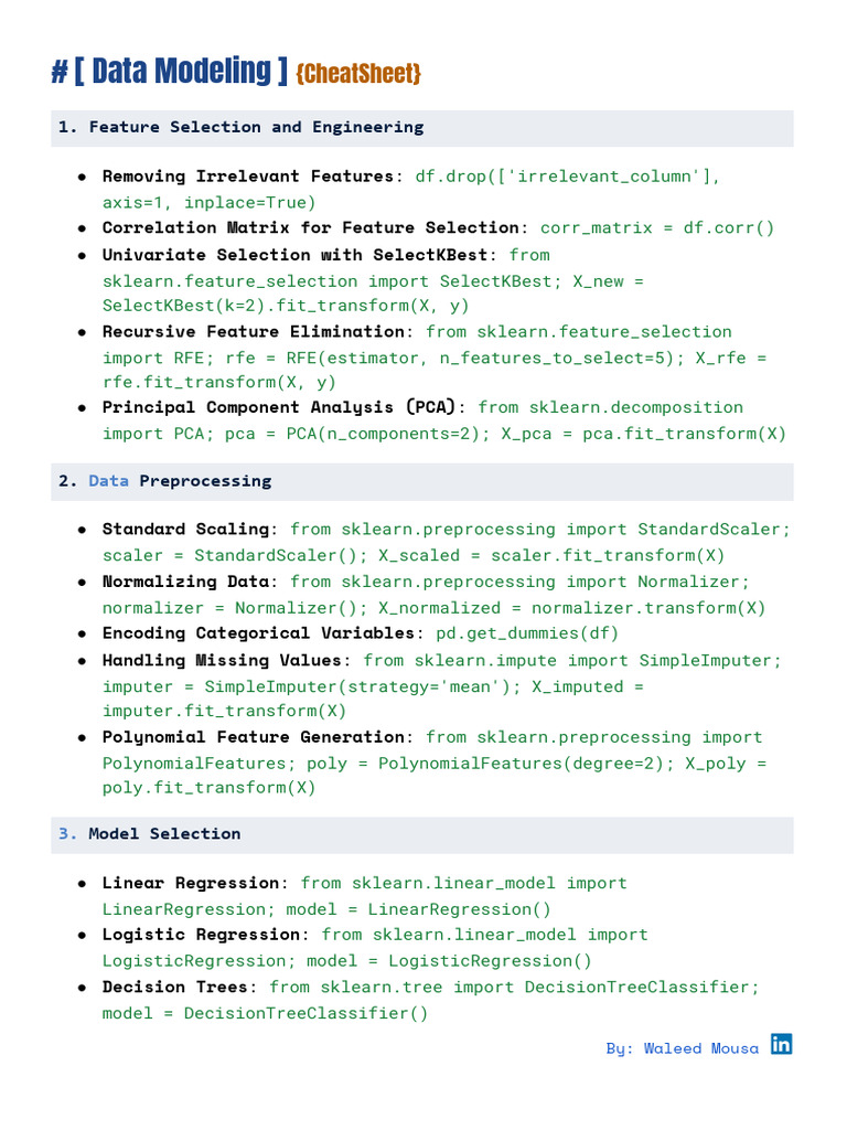 Data Modeling - Cheatsheet | PDF | Mean Squared Error | Principal Component Analysis