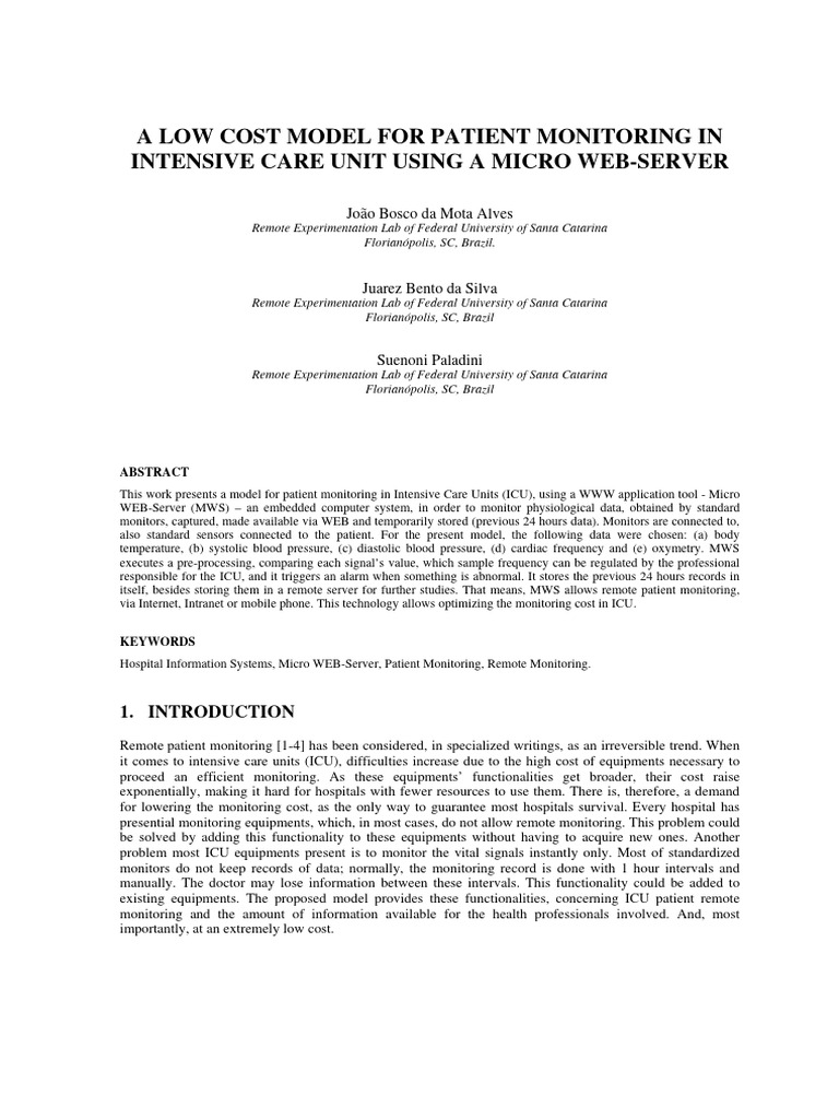 A Low Cost Model For Patient Monitoring | PDF | Web Server | Internet & Web