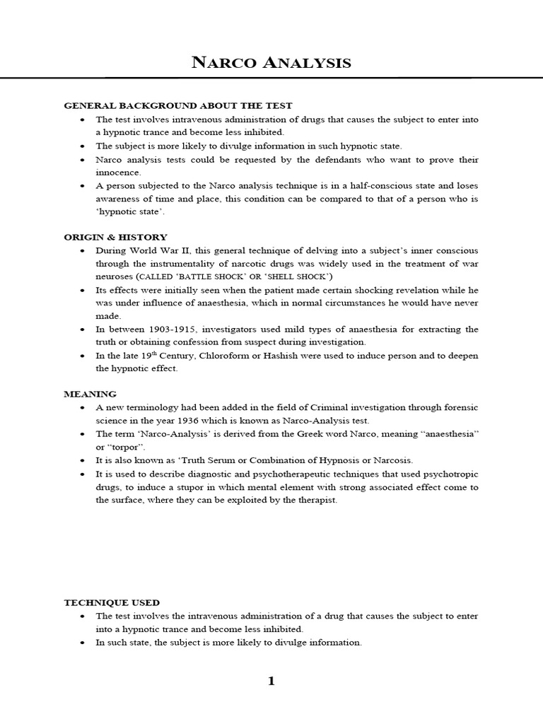 Narco Analysis | PDF | Hypnosis | Anesthesia