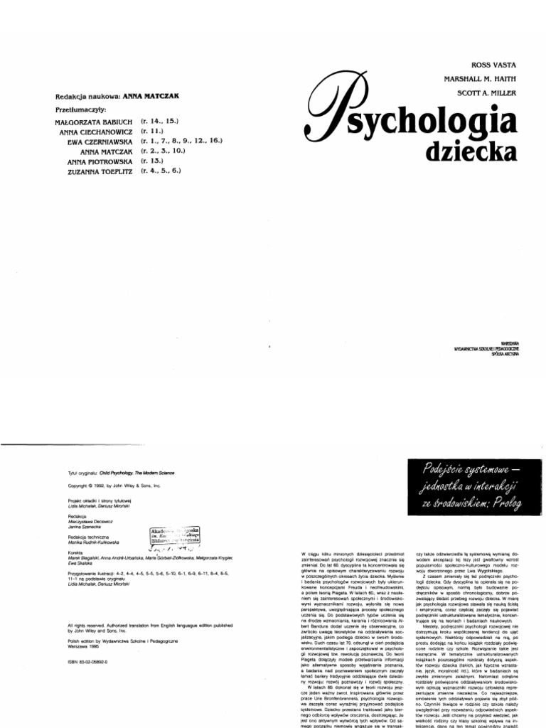 Ross Vasta, Marshall M. Haith, Scott A. Miller - Psychologia Dziecka ...