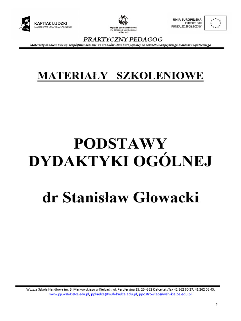 Podstawy Dydaktyki Ogolnej DR Stanislaw Glowacki | PDF