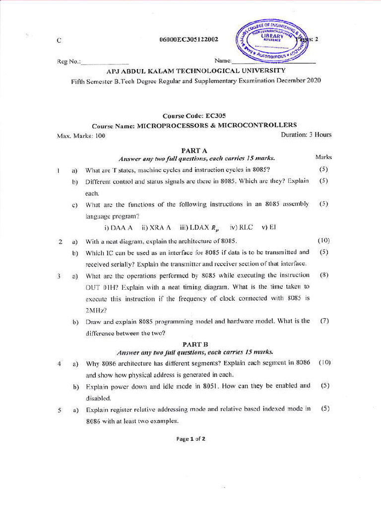 s5 Micrprocessors Microcontrollers Dec 2020 | PDF | Frequency