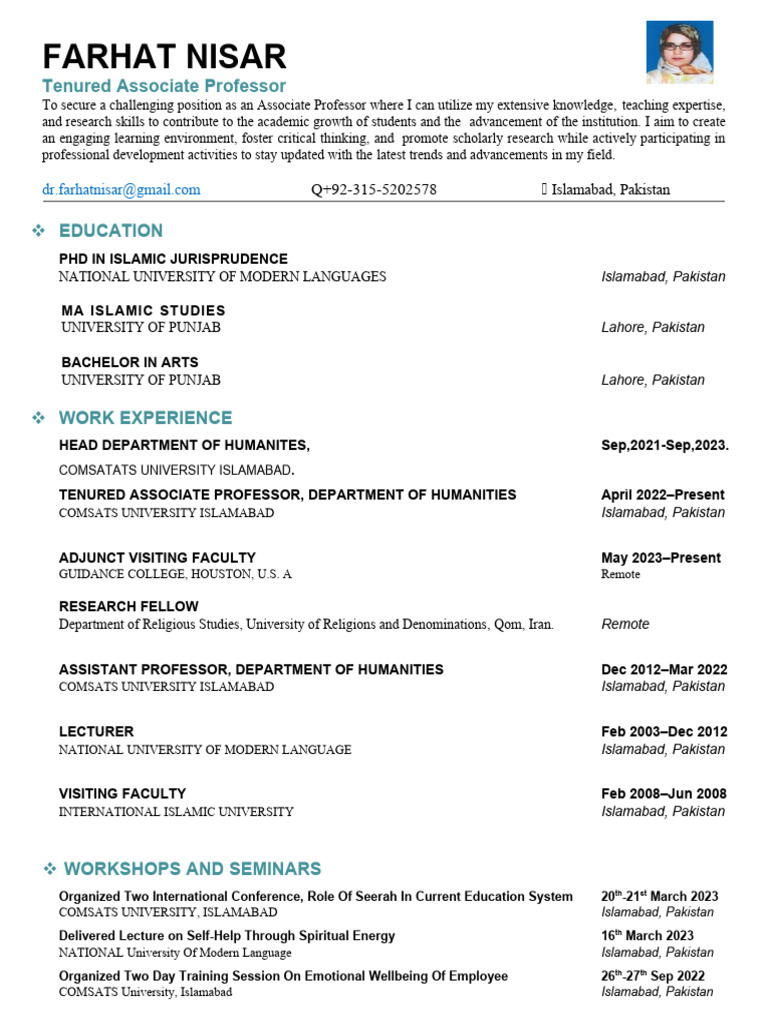 Farhat Nisar: Tenured Associate Professor | PDF