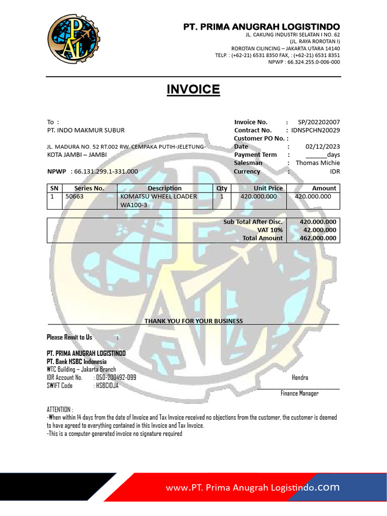 Draft Contoh Commercial Invoice-1 | PDF | Invoice | Payments