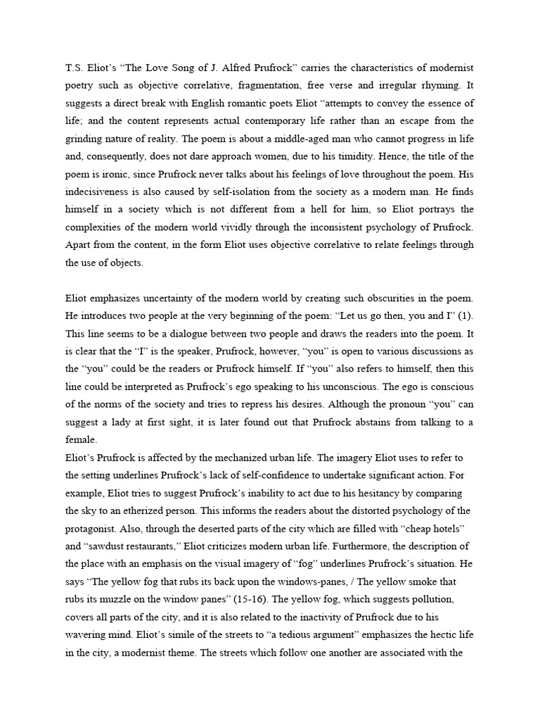 THE LOVE SONG J. ALFRED PRUFROCK Kopyası | PDF | Poetry | T. S. Eliot