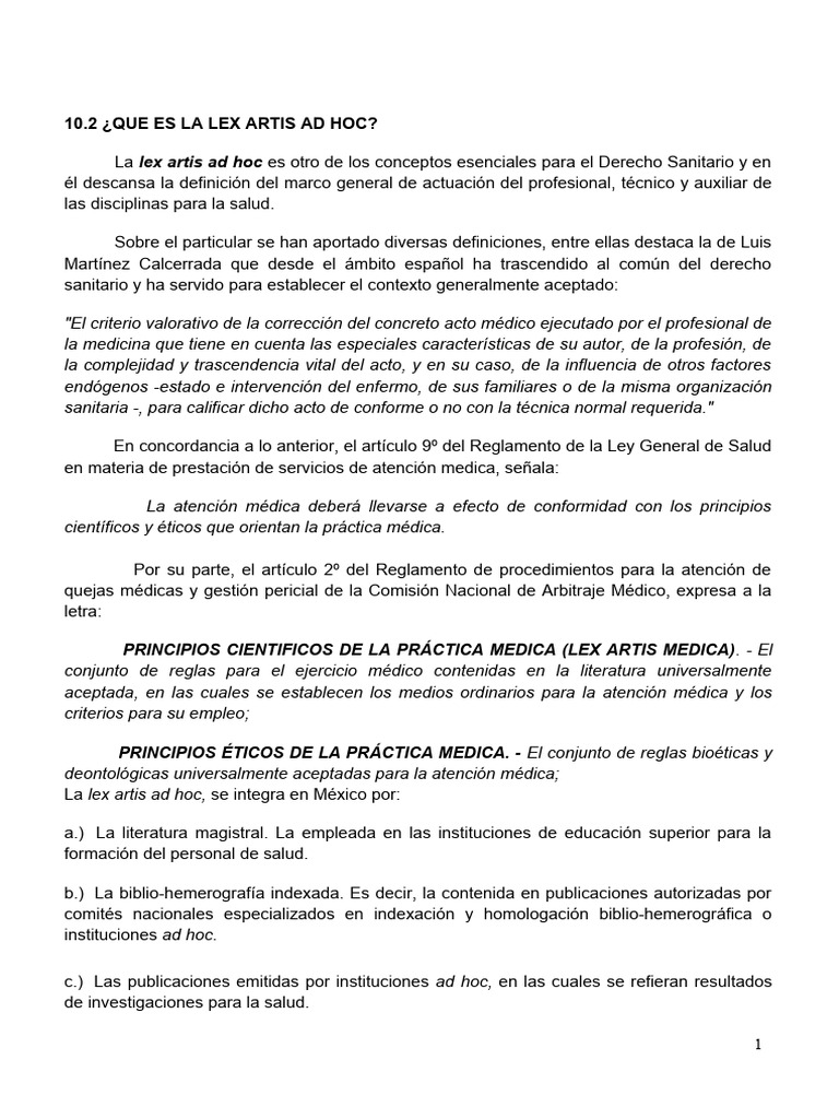 10.2 Que Es La Lex Artis Adoc | PDF | Médico | Cuidado de la salud