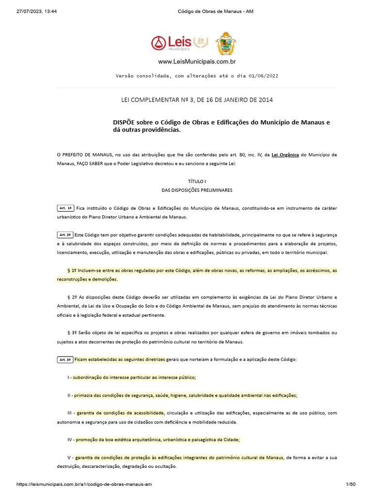 Código de Obras de Manaus - AM | PDF