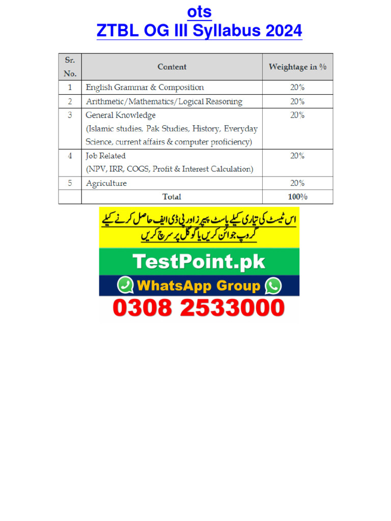 ZTBL OTS Syllabus 2024 | PDF