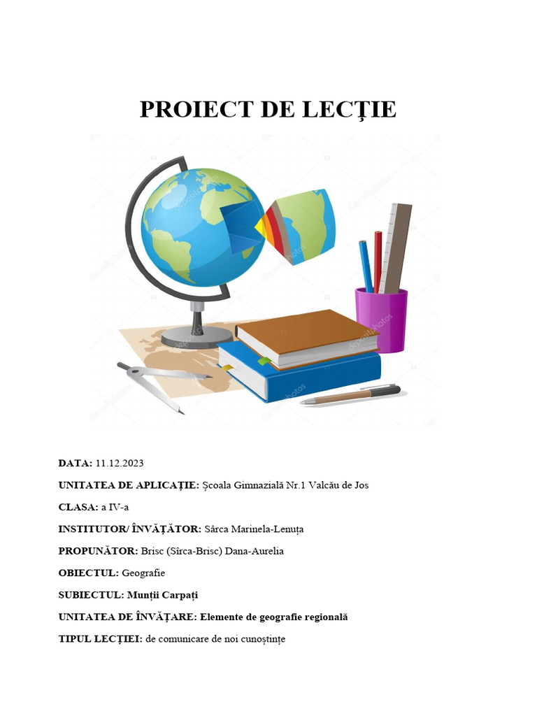 Proiect didactic geografie clasa4 | PDF